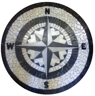 MARBLE FLOOR MEDALLION MOSAIC BLACK AND WHITE GRANITE 36 COMPASS ROSE ...