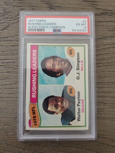 1977 Topps #3 1976 NFL Rushing Leaders Walter Payton / O.J. Simpson PSA ...