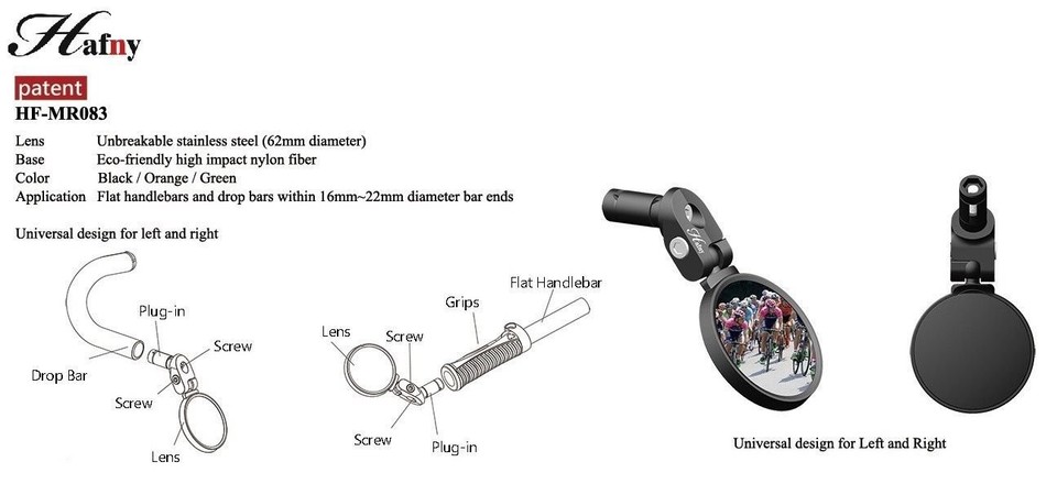 Hafny HF-MR083 Drop Bar Rear View Mirror Bicycle Safe Rearview Mirror ...