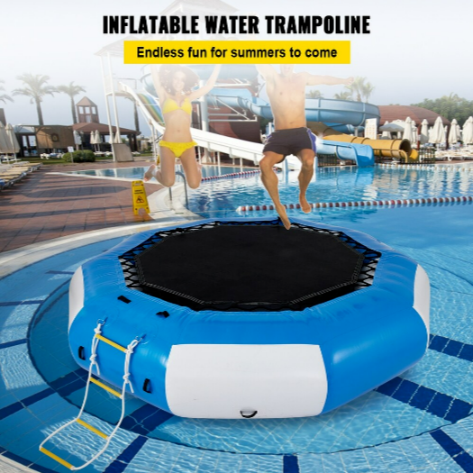 Inflatable Pool Trampoline Blue Bounce And Jumping Outdoor Round White ...