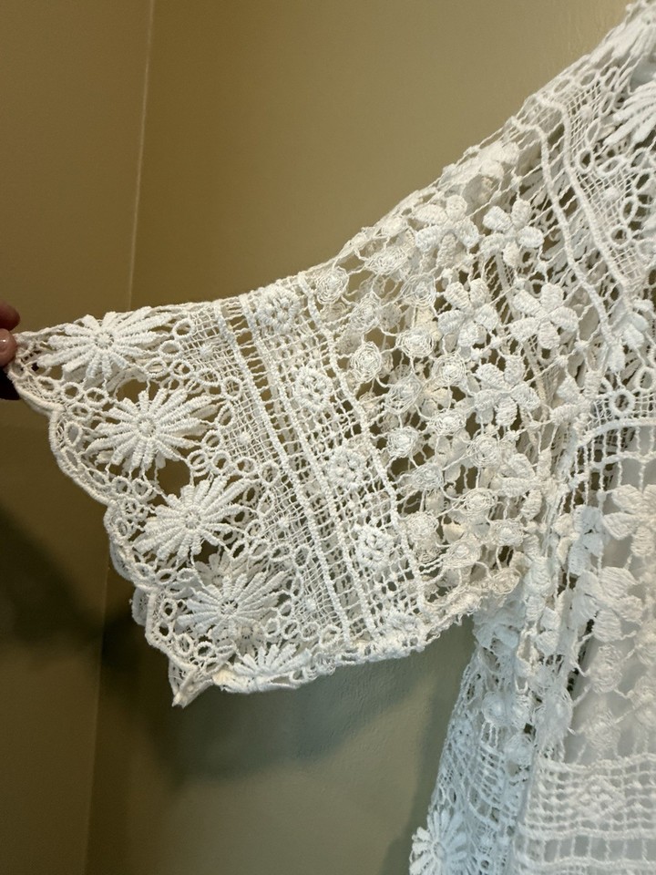 Roz & Ali Women's Crochet Lace Overlay Top White, 3/4 Sleeve, Boho ...