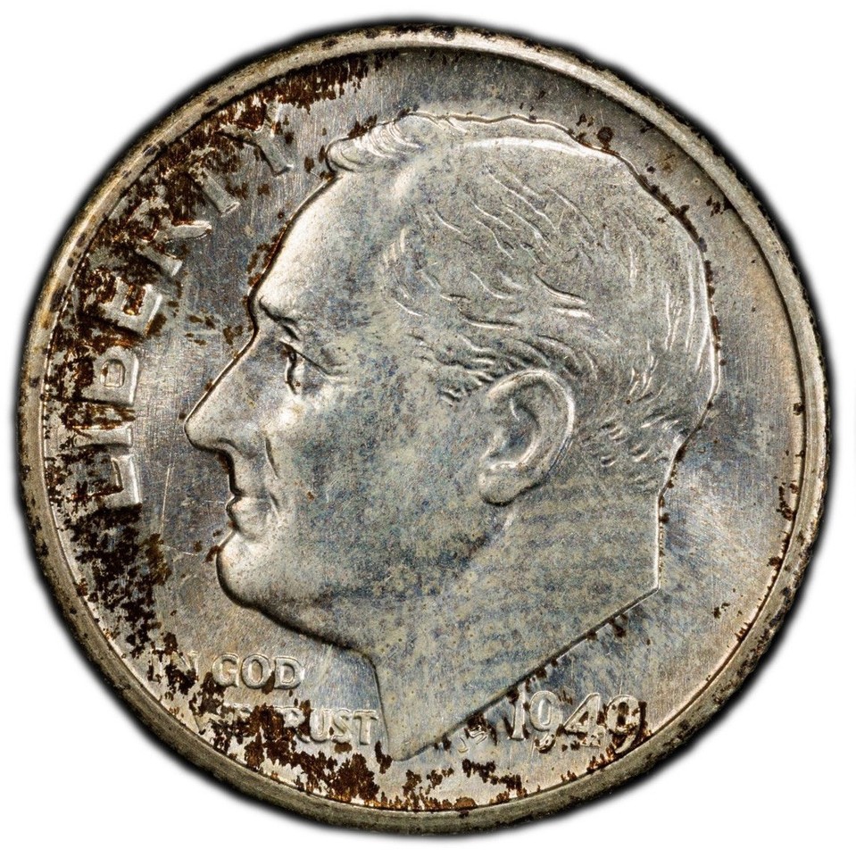 1949-S Roosevelt Dime PCGS MS66 From Double Card Mint Set *COLOR ...