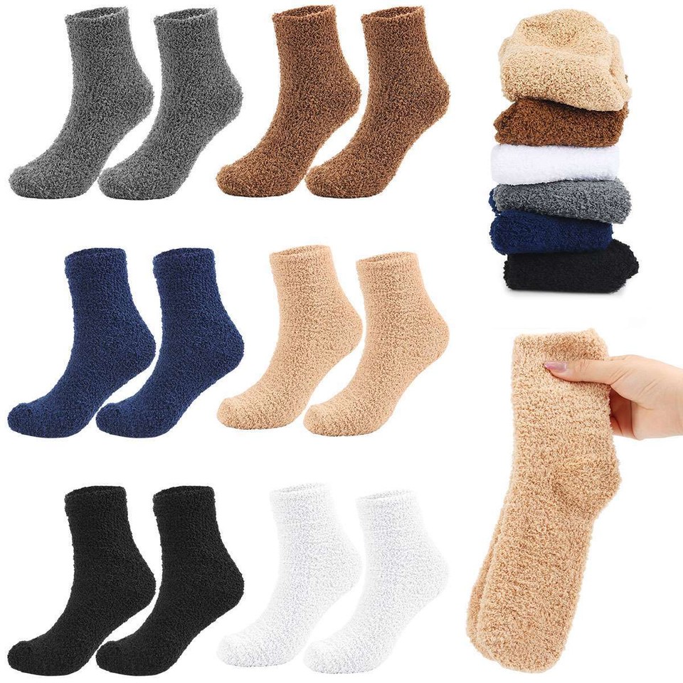 1/3Pairs Men Soft Cosy Fuzzy Winter Warm Home Solid Slipper Socks Plush ...