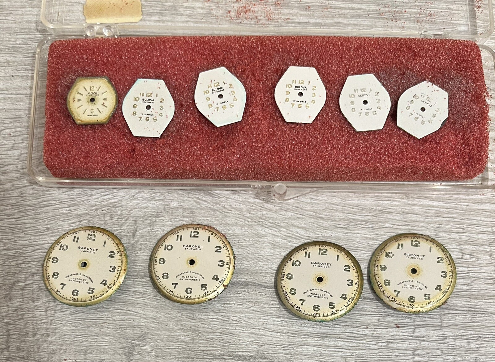 Lot of 10 Vtg Watch Faces for Parts - Bulova Geneve Baronet 17 Jewels ...