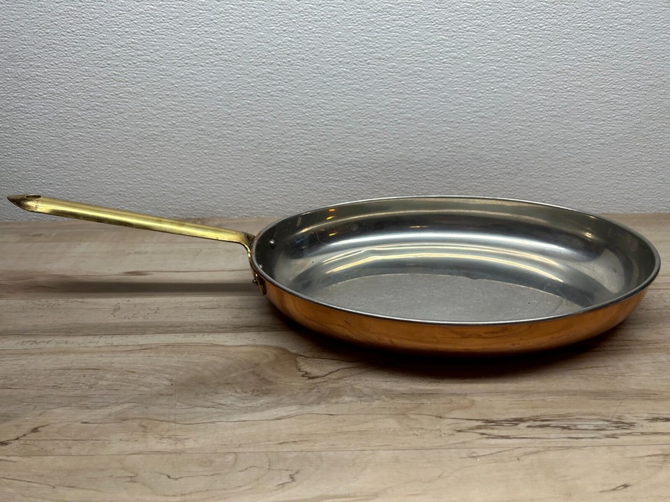 Tagus Portugal Solid Copper Oval Fish Saute Pan 13.5" x 9.5" Long Brass ...