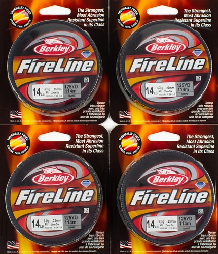(LOT OF 4) BERKLEY FIRELINE ORIGINAL LINE 14LB 125YD BFLFS14-42 SMOKE ...