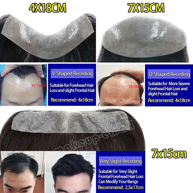 Mens Toupee Human Hair Replacement System PU Forehead Hairline ...