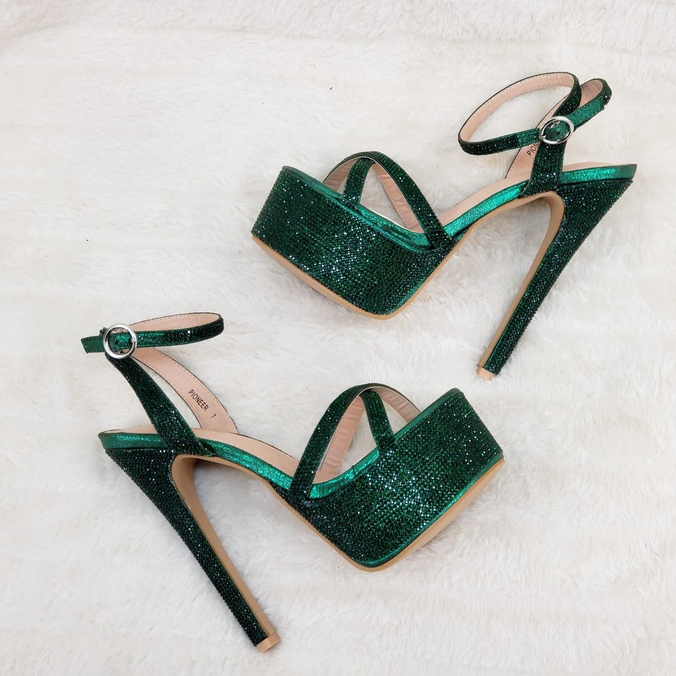 Bejeweled Pandora Emerald Green Sparkling Rhinestone Platform 6.5 ...