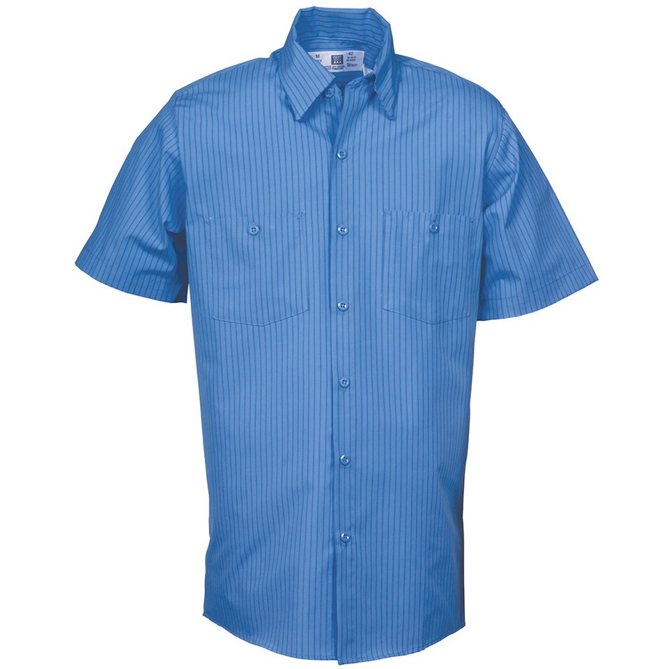 Striped Work Shirts 2 Pocket Industrial Uniform Mechanic Short Sleeve ...