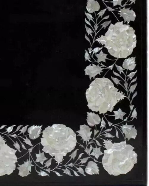 15" MOP Inlay Border Design Inlay Coffee Table Top Handcrafted Patio ...