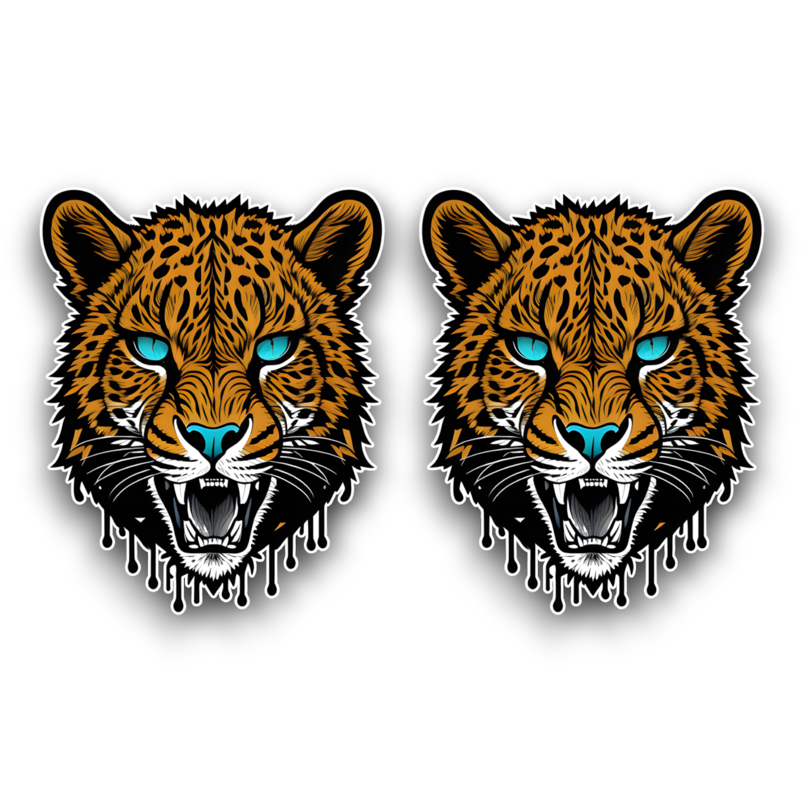 2x Small Cheetah Animal Head With Dripping Effect Vinyl Sticker Decals ...