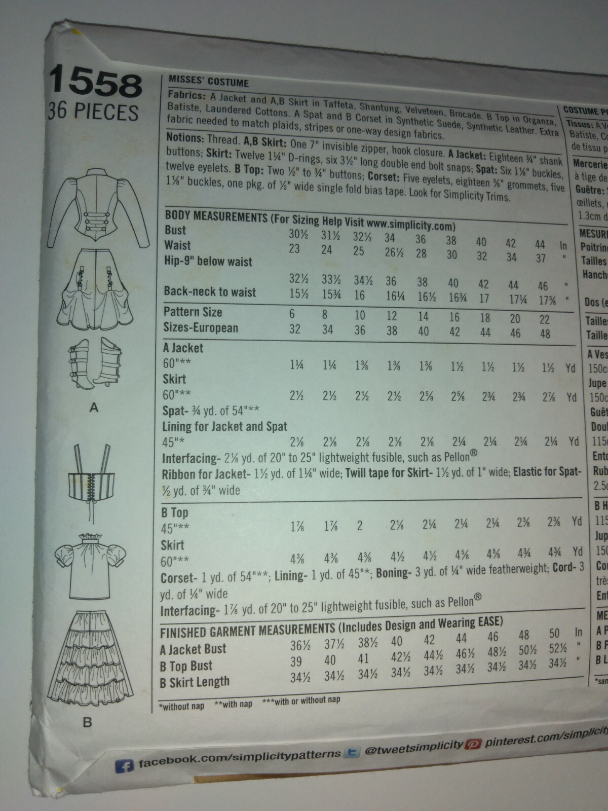 Simplicity Pattern 1558 Misses Steampunk Goth Top Corset Skirt Jacket ...