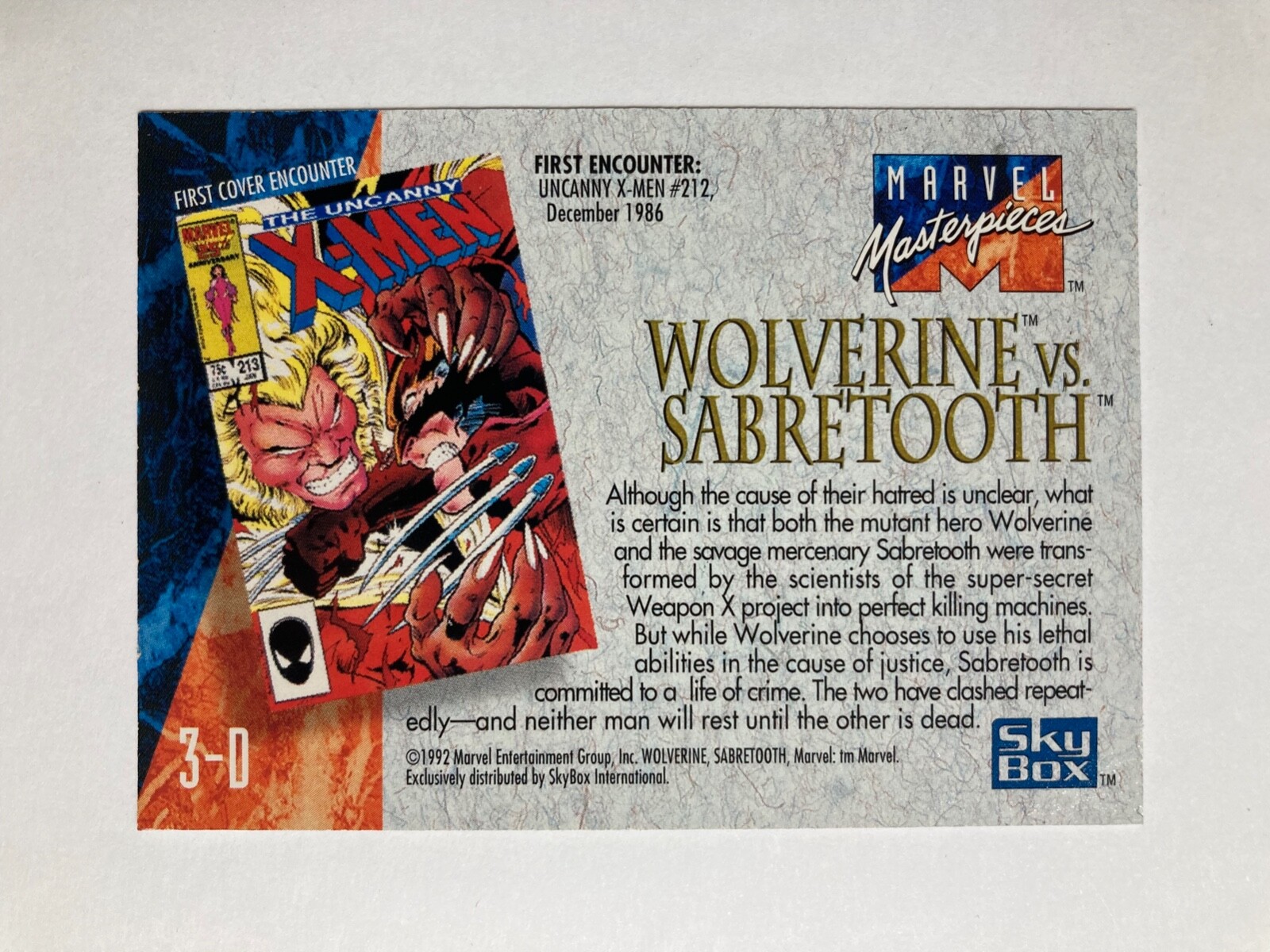 Wolverine vs Sabretooth Battle 3-D 1992 Marvel Masterpieces SkyBox ...