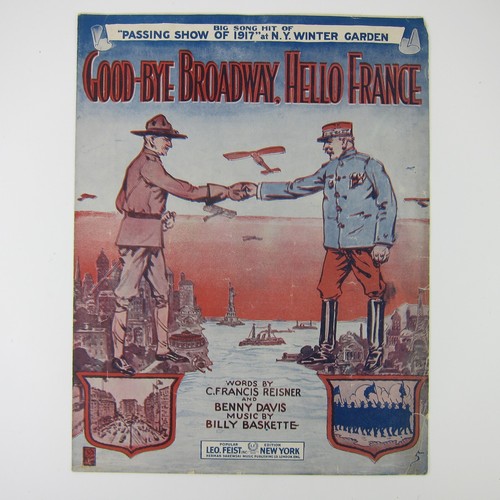 Sheet Music Good-Bye Broadway, Hello France WWI Patriotic Soldiers ...
