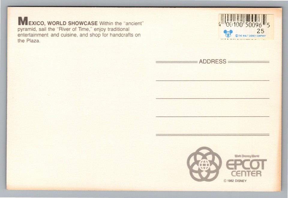 Disney Epcot Center Mexico World Showcase River of Time Vintage Unused ...