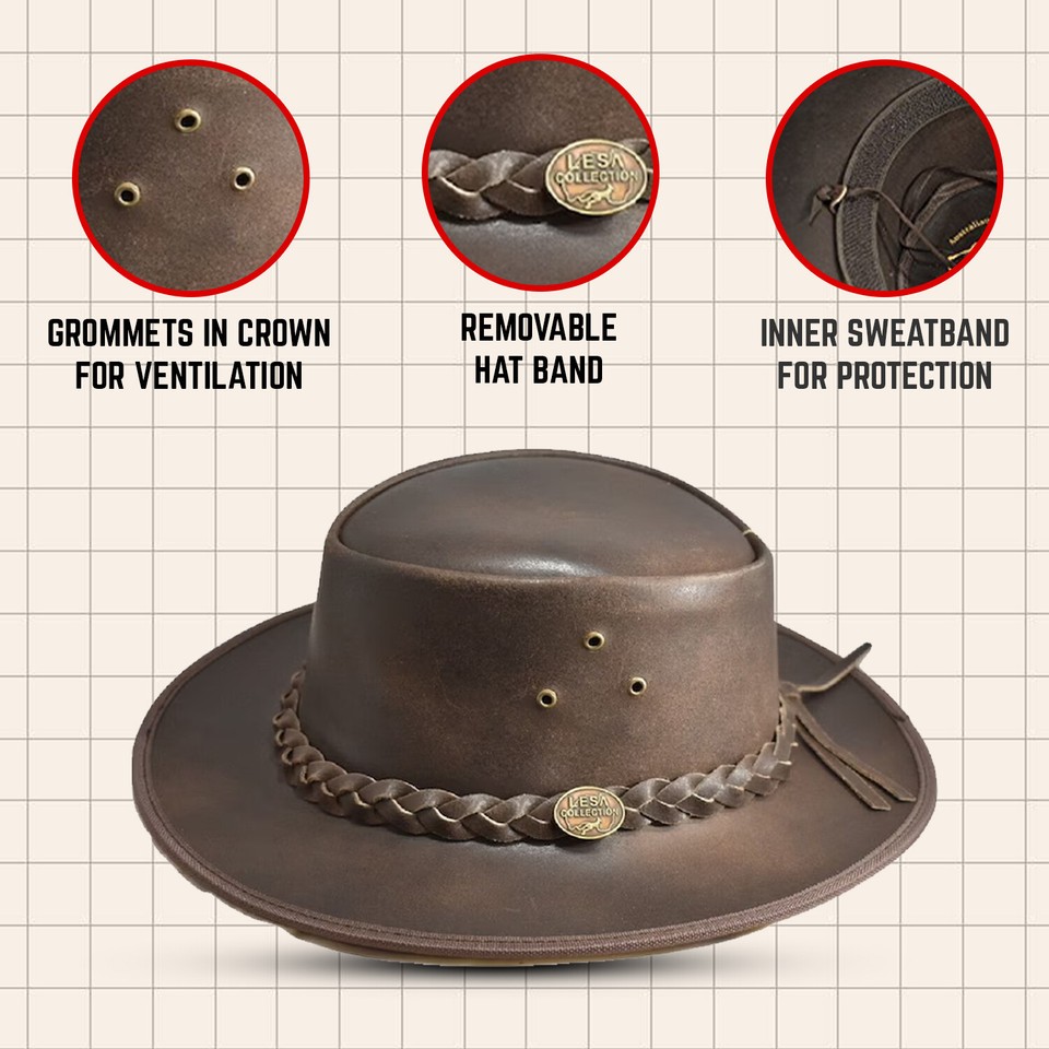 Aussie Western Cowboy Leather Outback Bush Hat Brown Distressed ...