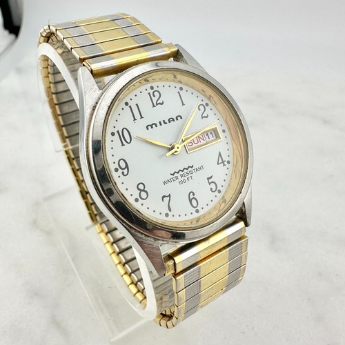 Milan Men's Day/Date Two Tone 7” Stretch Band Easy Read Watch - New ...