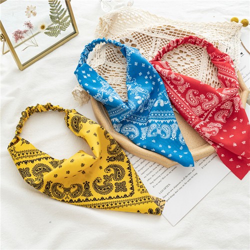 Triangle Hair Scarf Headband Cashew Flower Print Scrunchies Elastic ...