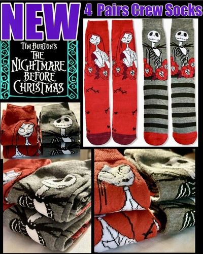 FREE JACK Ornament NEW 4 PAIR Crew Socks Tim Burtons NIGHTMARE BEFORE ...