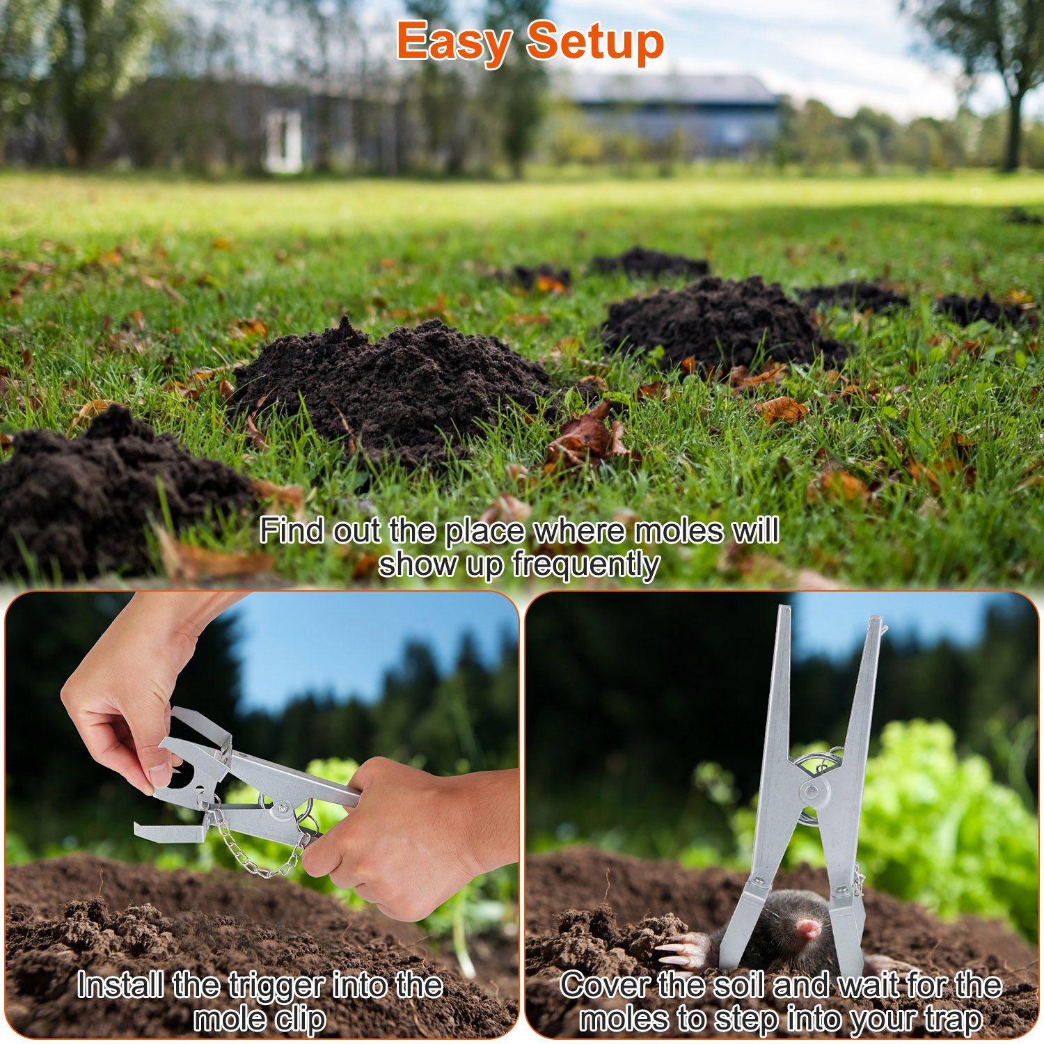 4PCS Reusable Claw Mole Traps with Scissor Jaw Mole Clips Galvanized ...