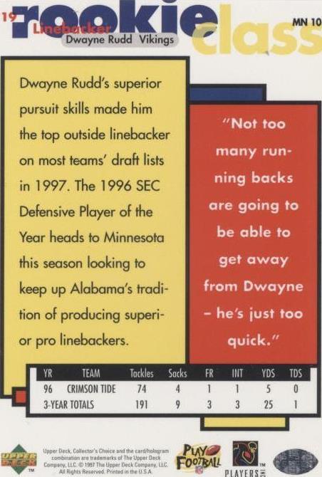 1997 Upper Deck Collector's Choice Dwayne Rudd #19 for sale | eBay
