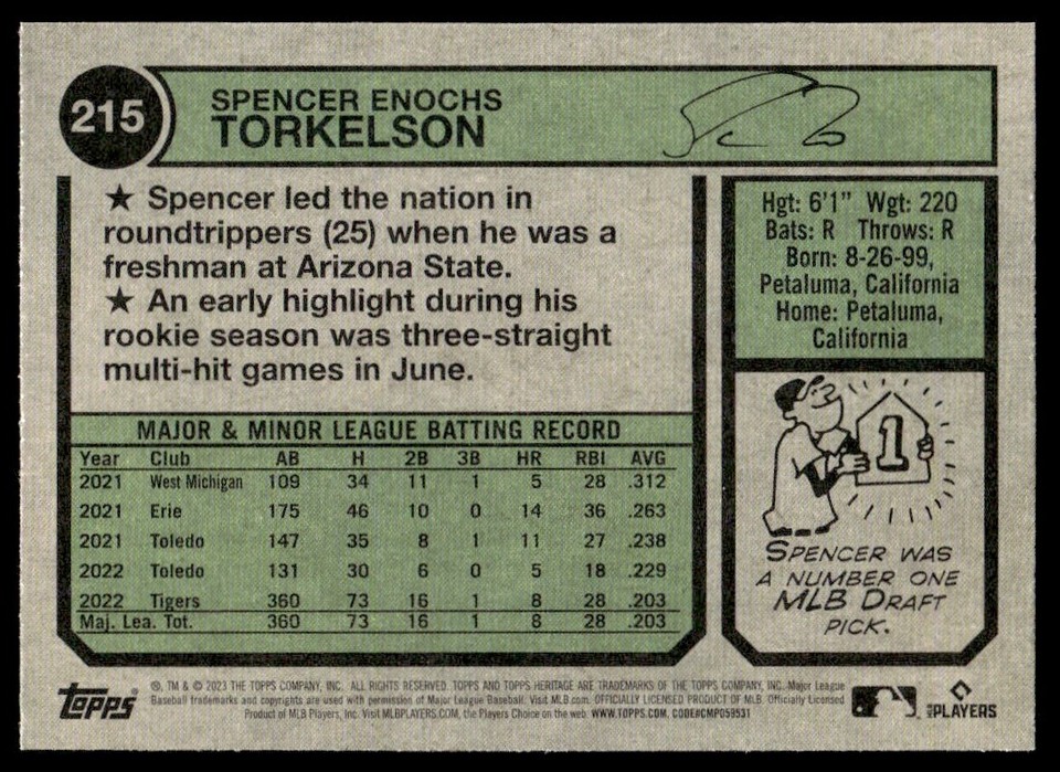 2023 Topps Heritage Spencer Torkelson G308 Detroit Tigers #215 | eBay