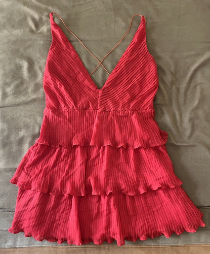 MISSGUIDED Red Plunge Open Strappy Back Tiered Layered Ruffle Frill Fun ...