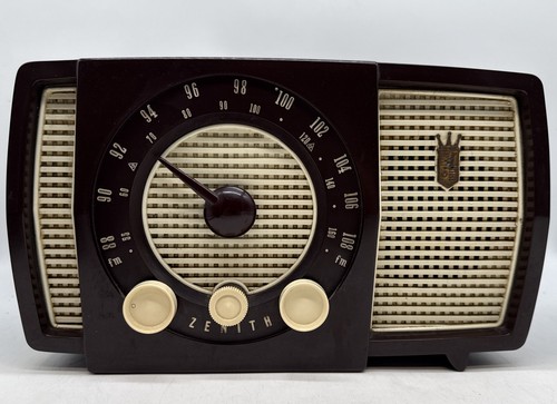 Vtg 1950 Zenith Tube Radio Y723 Bakelite AM/FM MCM Savanna Brown White ...