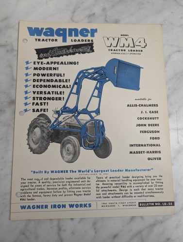 WAGNER TRACTOR LOADERS SALES BROCHURE LITERATURE MODEL WM4 LD-55 ...
