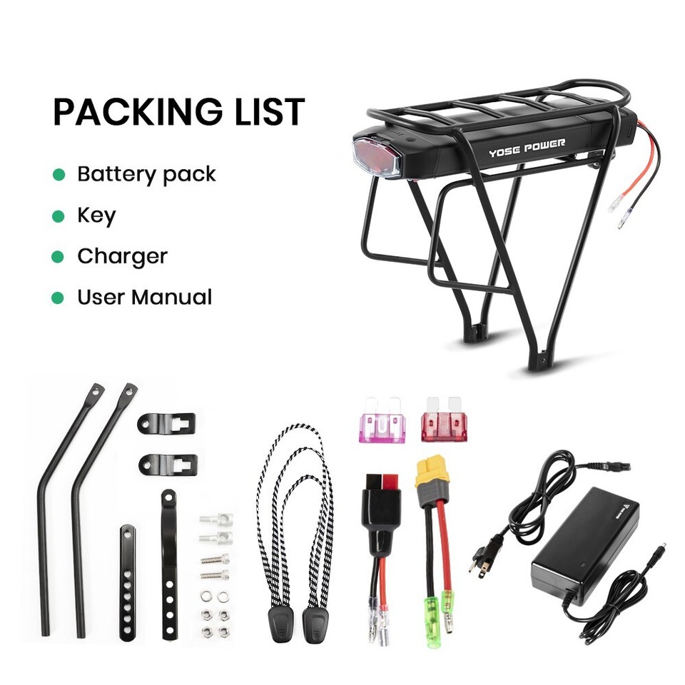 Rear Rack Ebike Battery 36V 17.4Ah Electric Bike Battery with Rack for ...