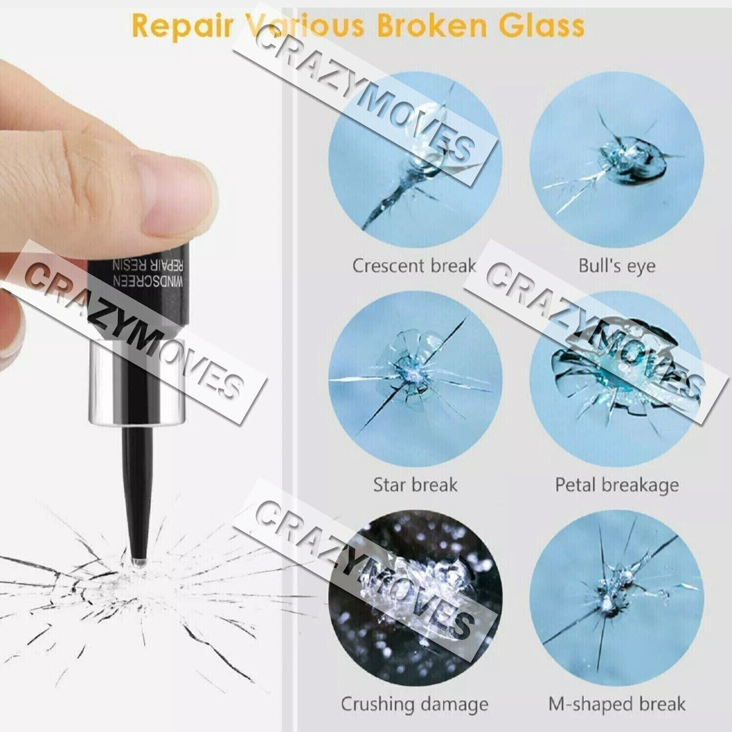 20PCS Repair Glass Windshield Kit Window Crack Car Tool Screen Resin ...