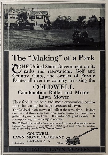 1914 AD.(XH69)~COLDWELL LAWN MOWER CO. NEWBURGH, NY. ROLLER LAWN MOWER ...