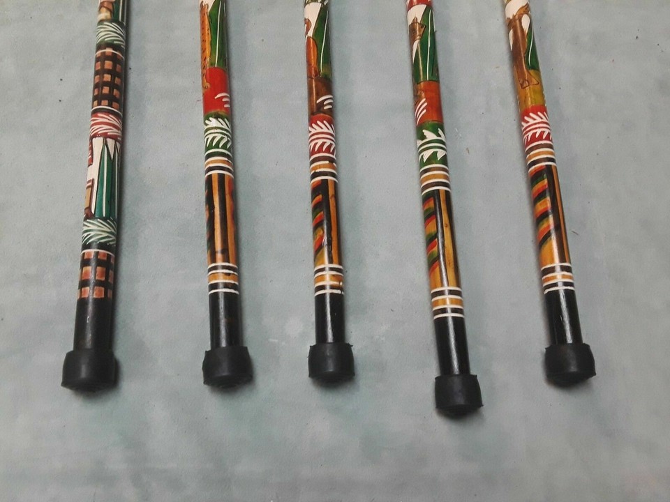 Hand Carved Wooden Cane Walking Stick Mexican Aztec Hand Painted Made ...