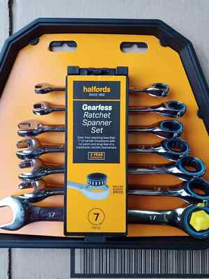 HALFORDS 7 piece GEARLESS RATCHET SPANNER SET 8, 10, 12, 13, 14, 15 ...