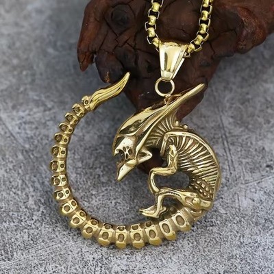 Gold Alien Creature Stainless Steel ET Monster Pendant Jewelry | eBay