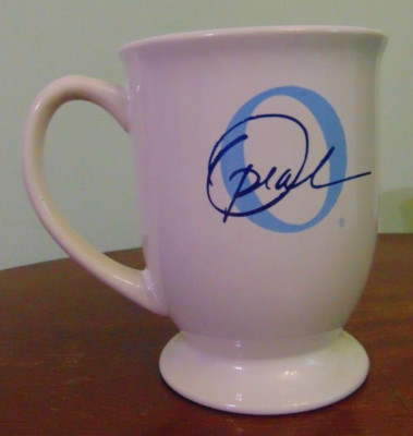 The Oprah Winfrey Show footed coffee mug white blue lettering | eBay