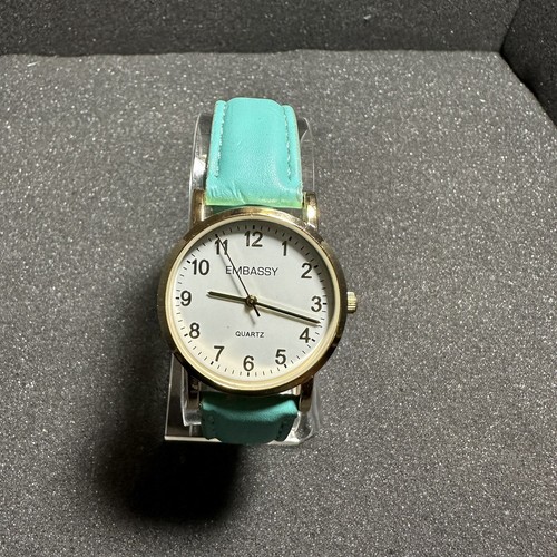 Embassy Ladies Quartz Watch Gold Tone White Dial Teal Band Working ...