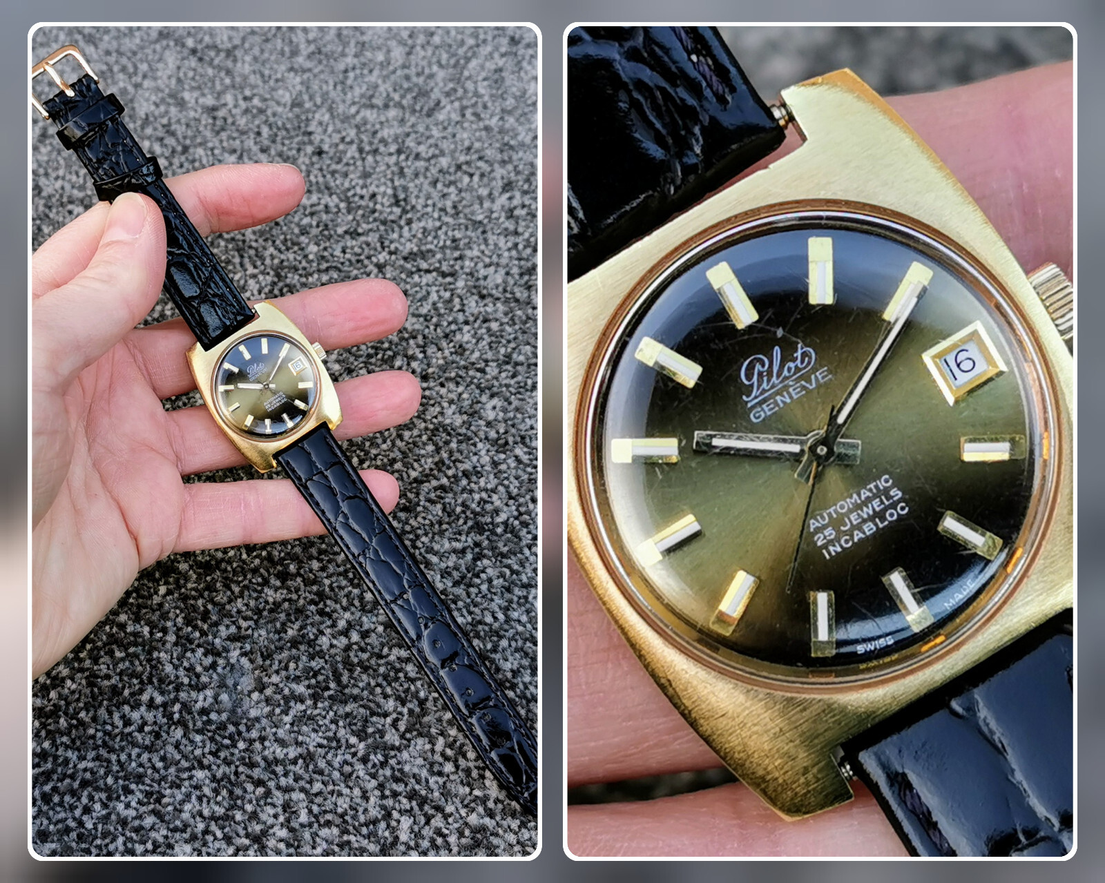 1960s Pilot Geneve Automatic 25 Jewels Watch, Gold-Pl… - Gem