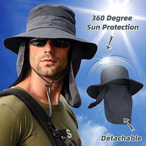Fishing Hat for Men Sun Protection Hat with Removable Mesh Face Neck ...