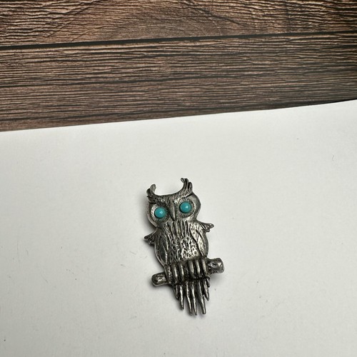 J. Ritter Perched Owl Bird Silver Tone Blue Eyes Brooch Pin Signed | eBay