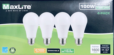 16 Bulb pack MaxLite LED 100W Soft White 2700K A19 13W Dimmable FREE ...