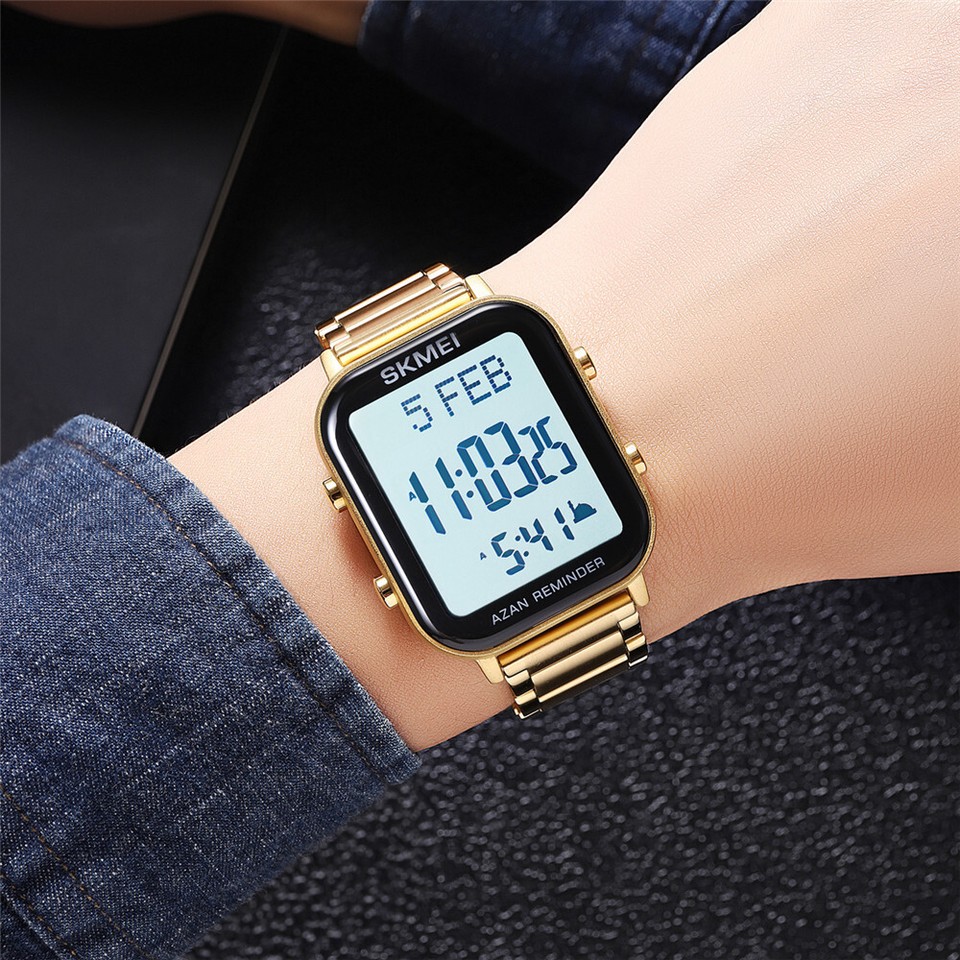 SKMEI Men Square Watch Qibla Compass Wristwatch Muslim Azan Prayer ...