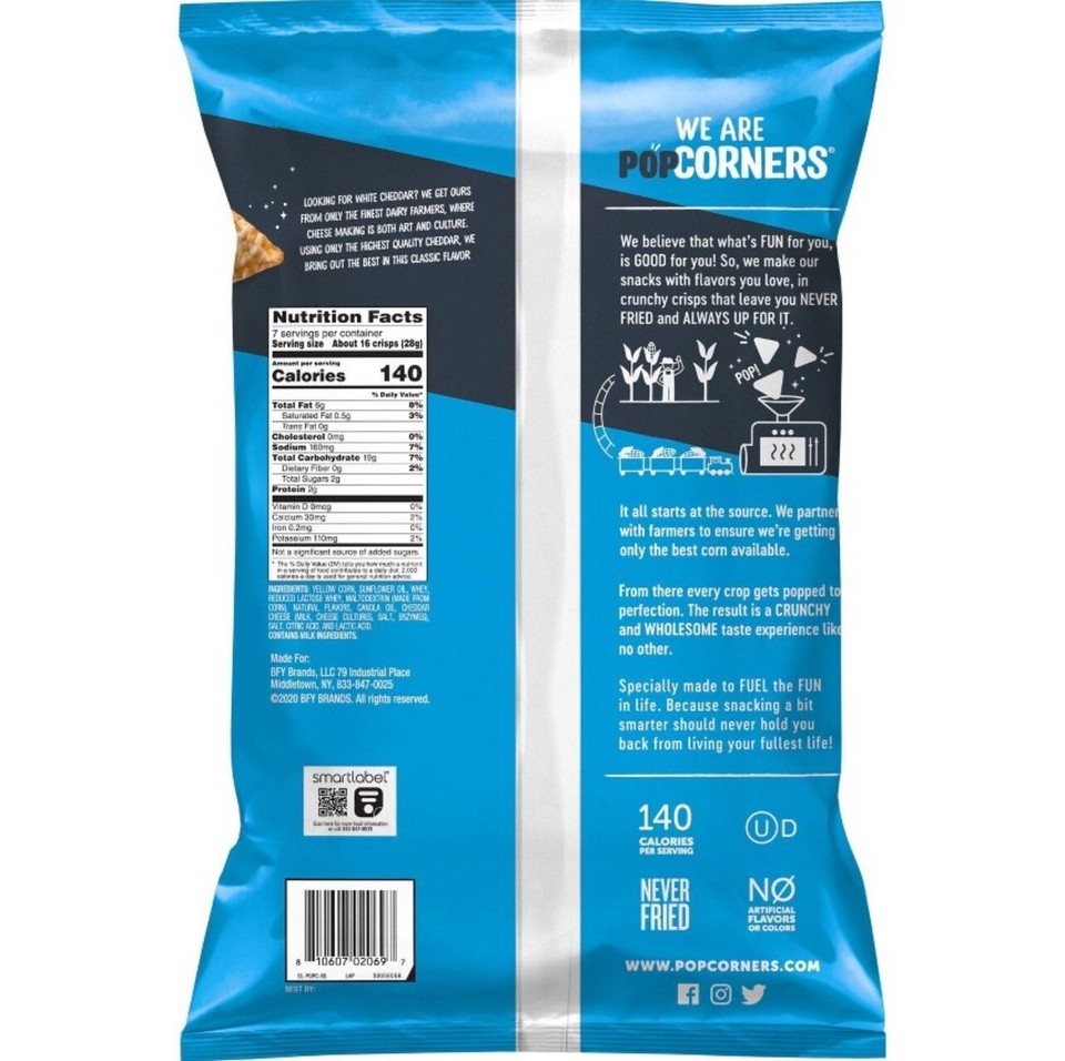 🟠New Popcorners White Cheddar Cheese Popped Corn Crunchy Snack Bag 7oz ...