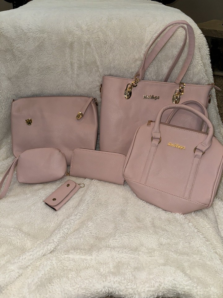 NEW Mei & Ge Light Blue Handbag 6 Piece Set, Purse, Wallet, Makeup Bag ...