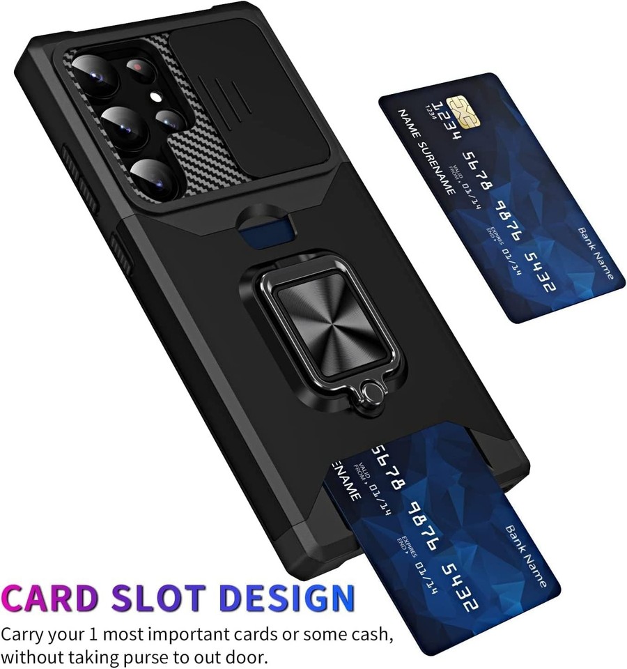 Tough Heavy Duty Galaxy S24 Ultra Case with Slide Camera Cover & Card ...