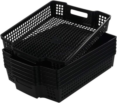 Plastic Stacking Storage Baskets Stacking Plastic Tray Baskets Black 6 ...