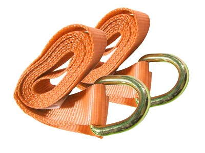 2" x 8 ft Orange Lasso Straps w/ O-RIngs Tie Down D Ring Tire Cinch 2 ...