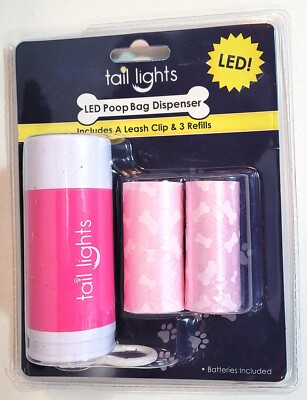 Tail Lights LED Poop Bag Dispenser with Leash Clip & 3 Refills (30 Bags ...