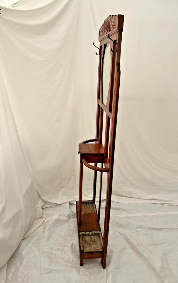 Rare Art Deco Hall Tree, Mirror, Worm Hole Maple, Drawer umbrella Stand ...