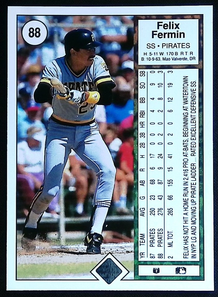 Felix Fermin - 1989 Upper Deck #88 - Pirates | eBay